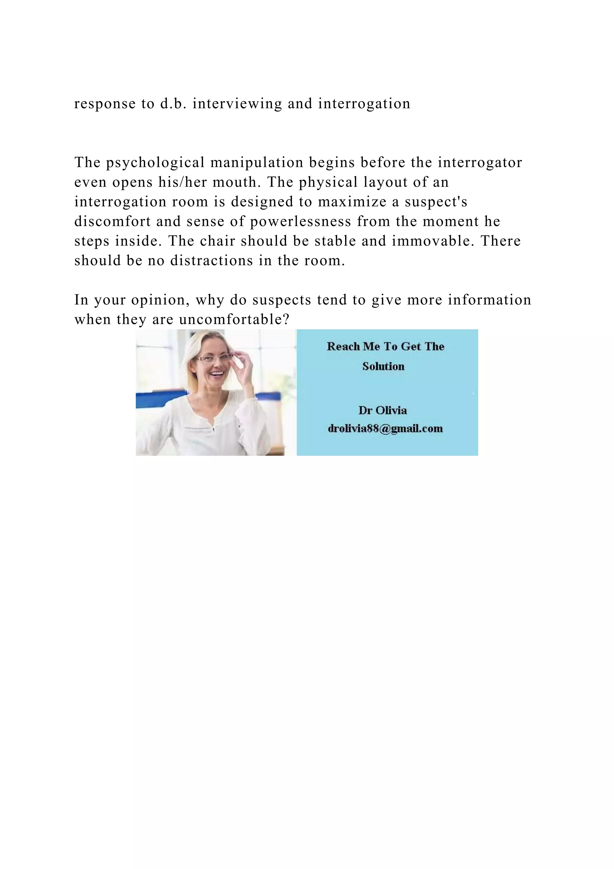 response to d.b. interviewing and interrogationThe psychologic.docx