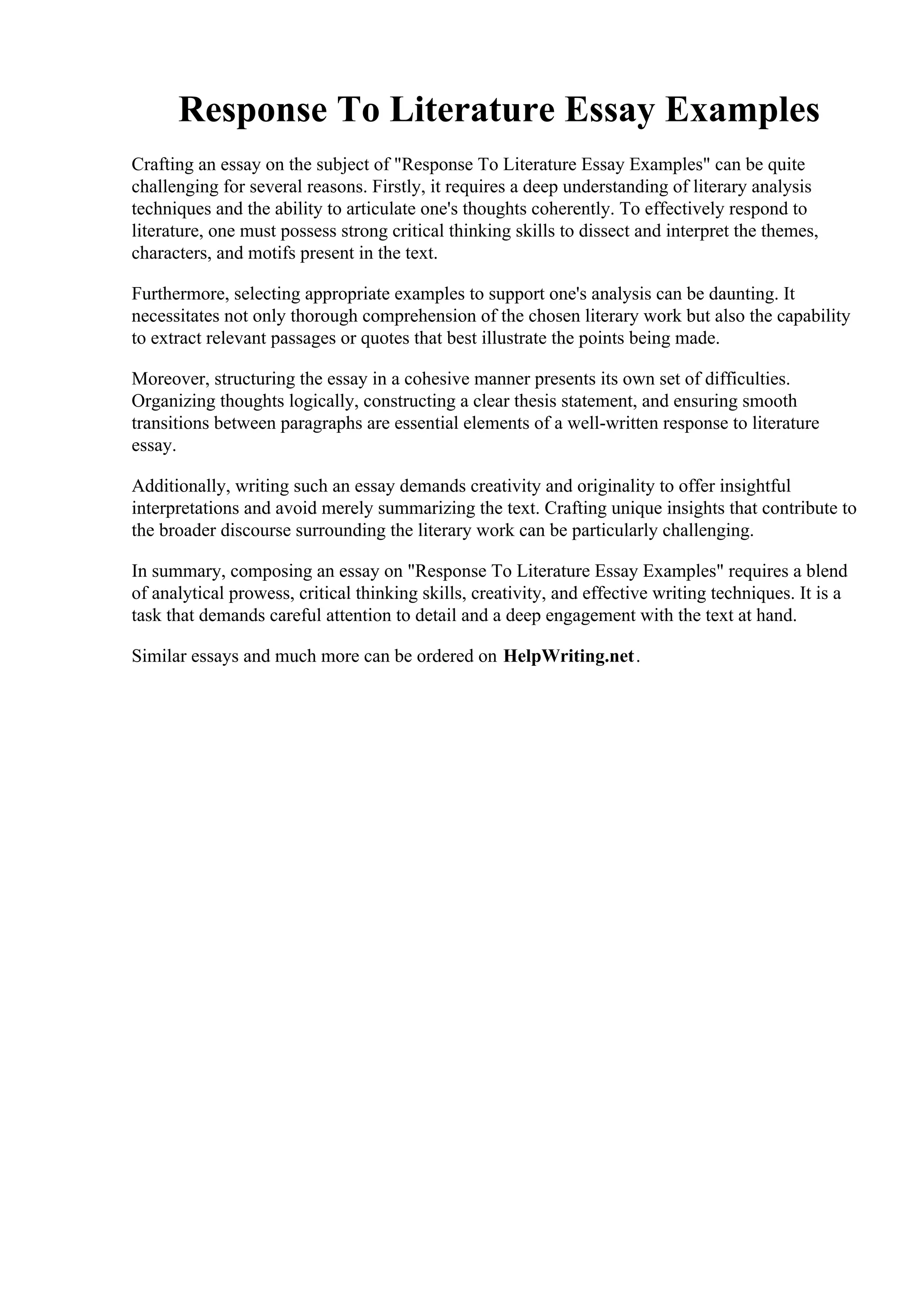 Response To Literature Essay Examples | PDF