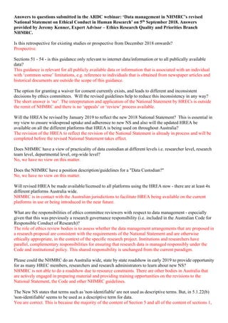 Q&A from ARDC webinar: ‘Data management in NHMRC’s revised National ...