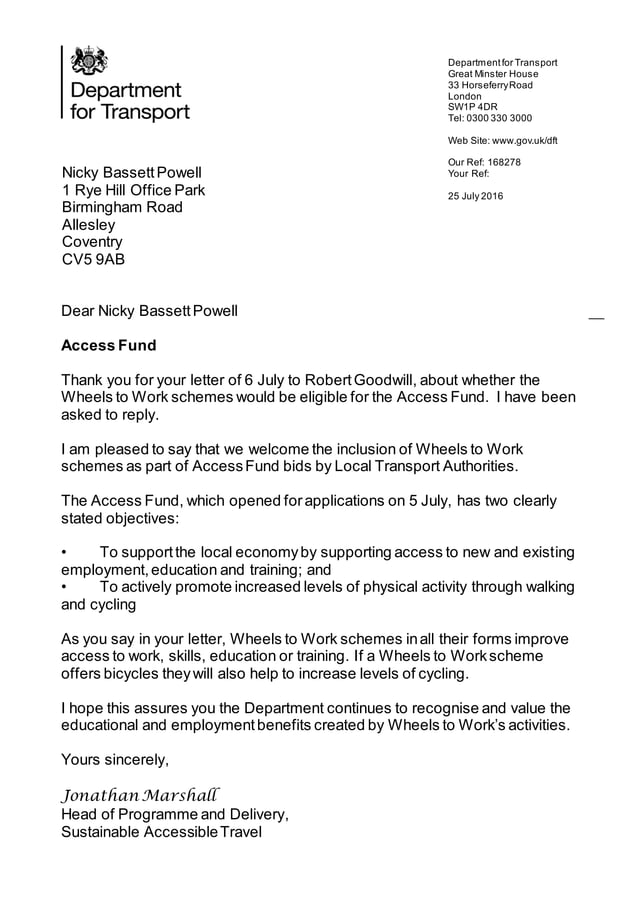 Department for Transport - W2W & the Access Fund | PDF