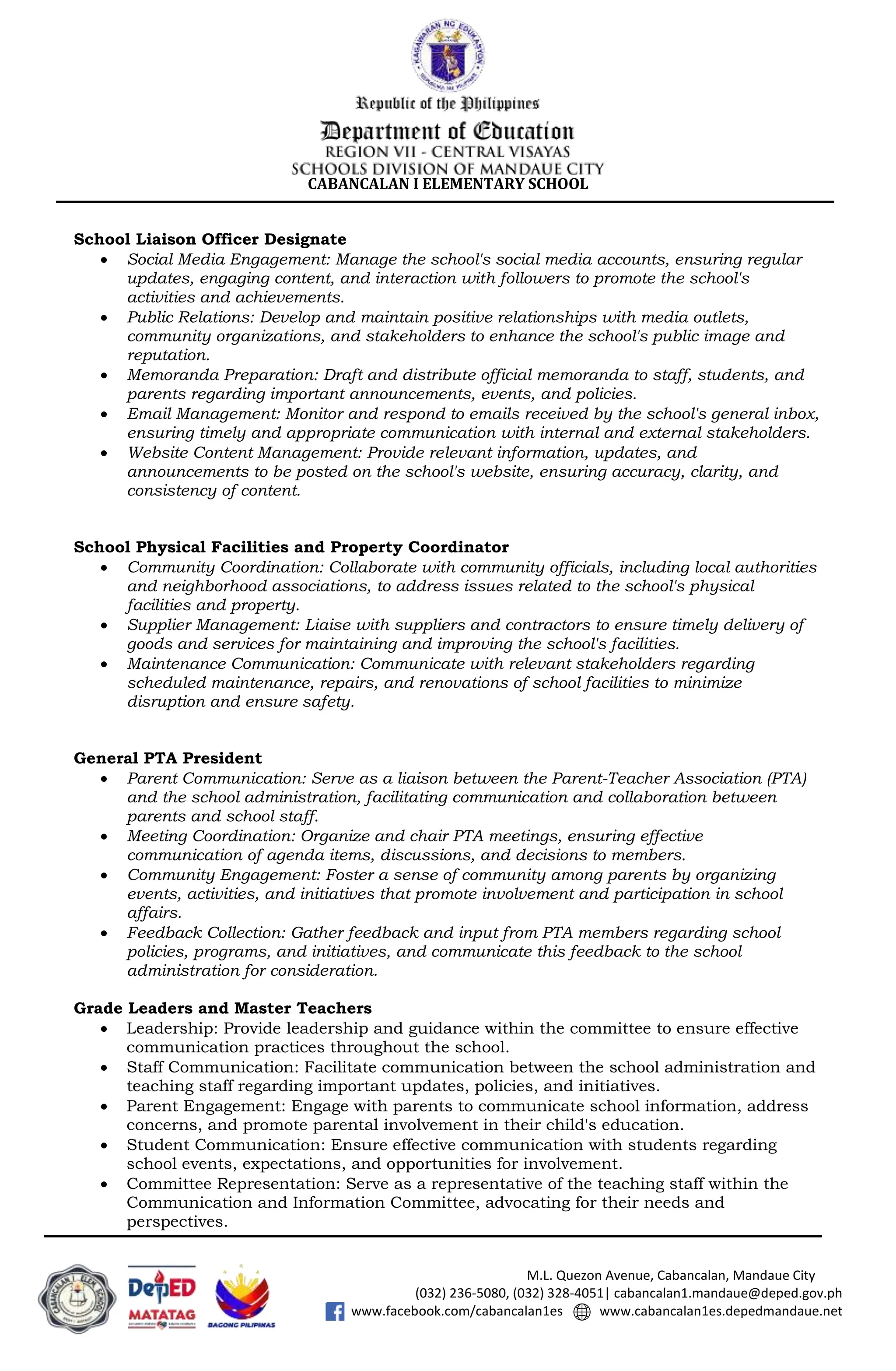 responsibilities of school communication committee | DOCX