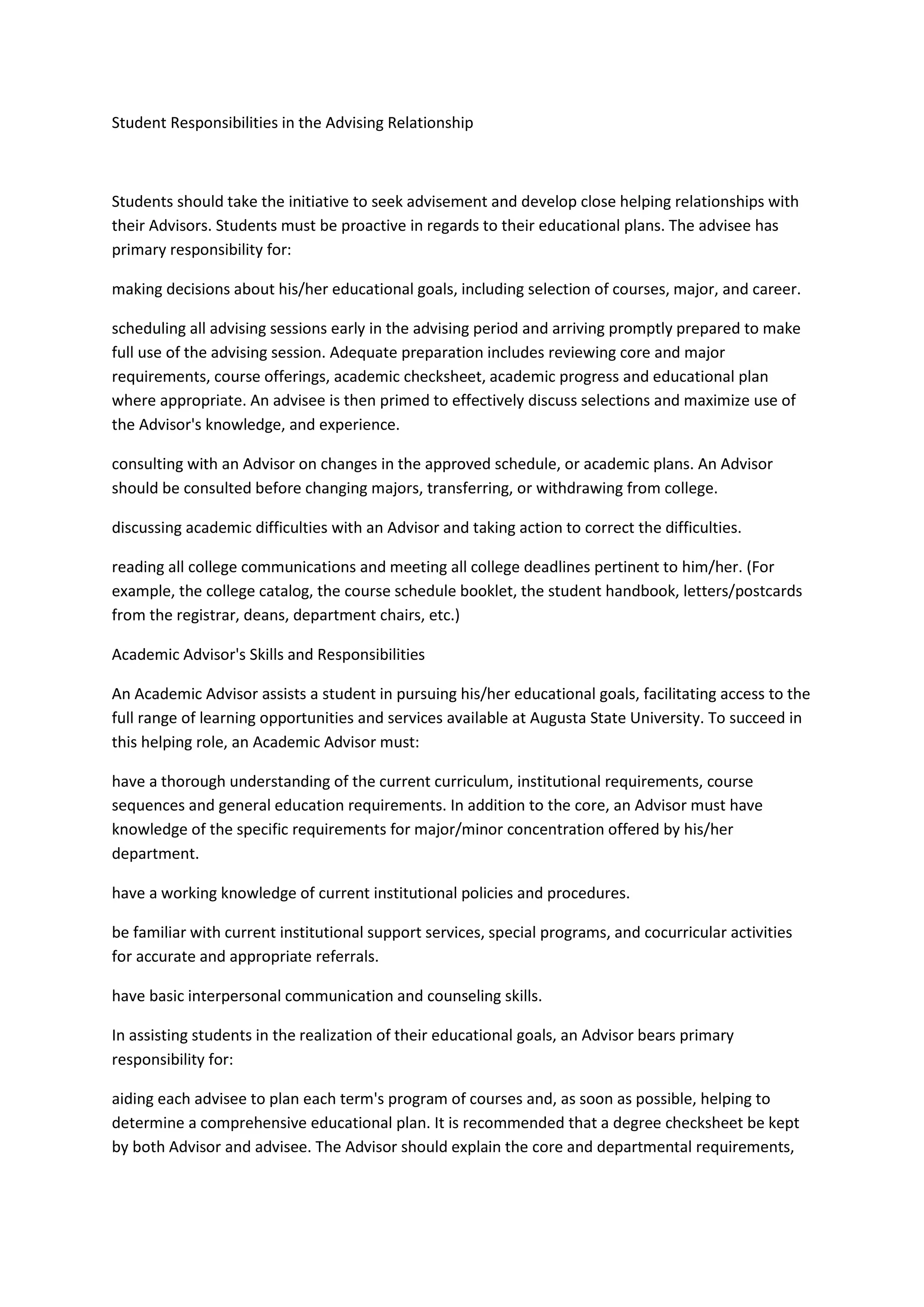 Responsibilities of education advisor | DOCX