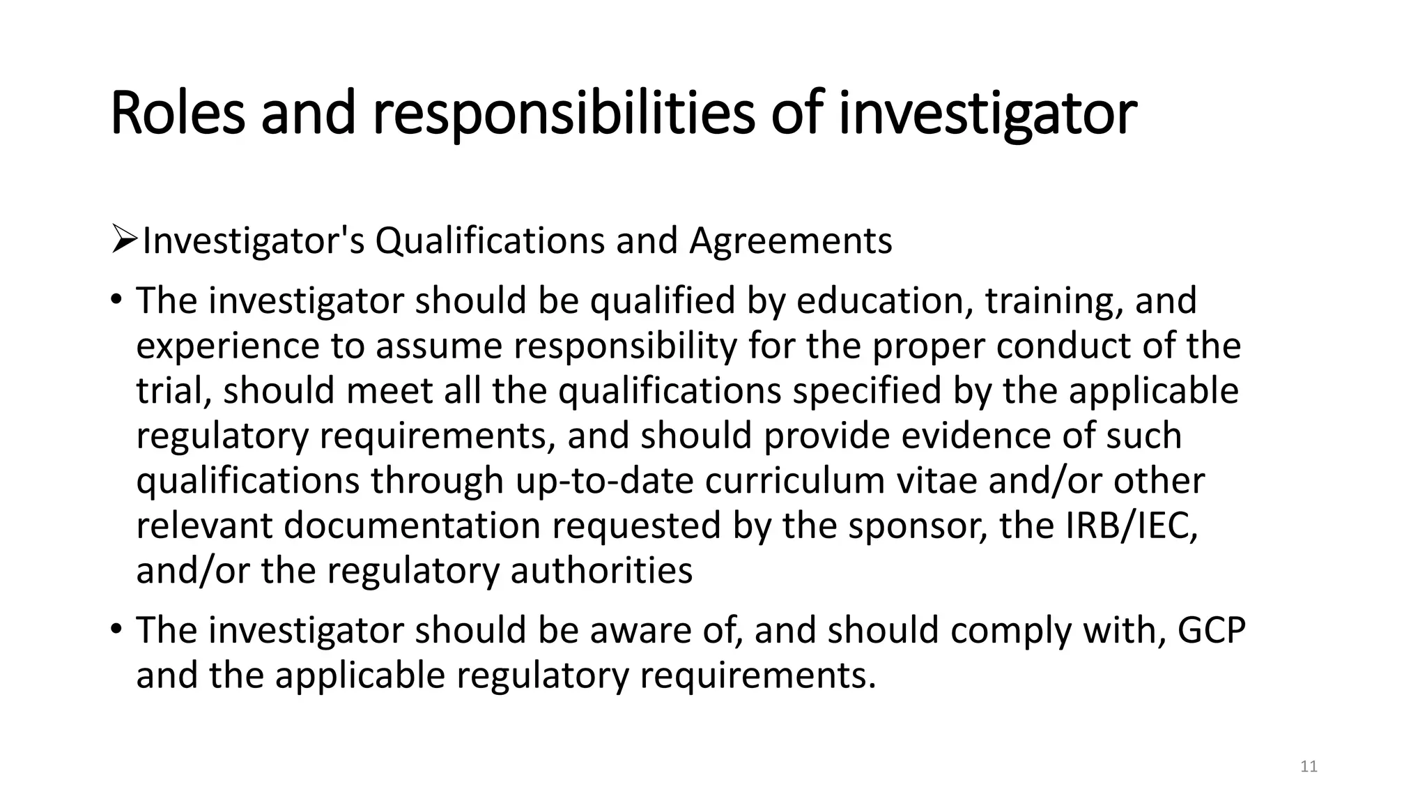 Roles and Responsibilities of sponsor, CRO, and investigator | PPTX