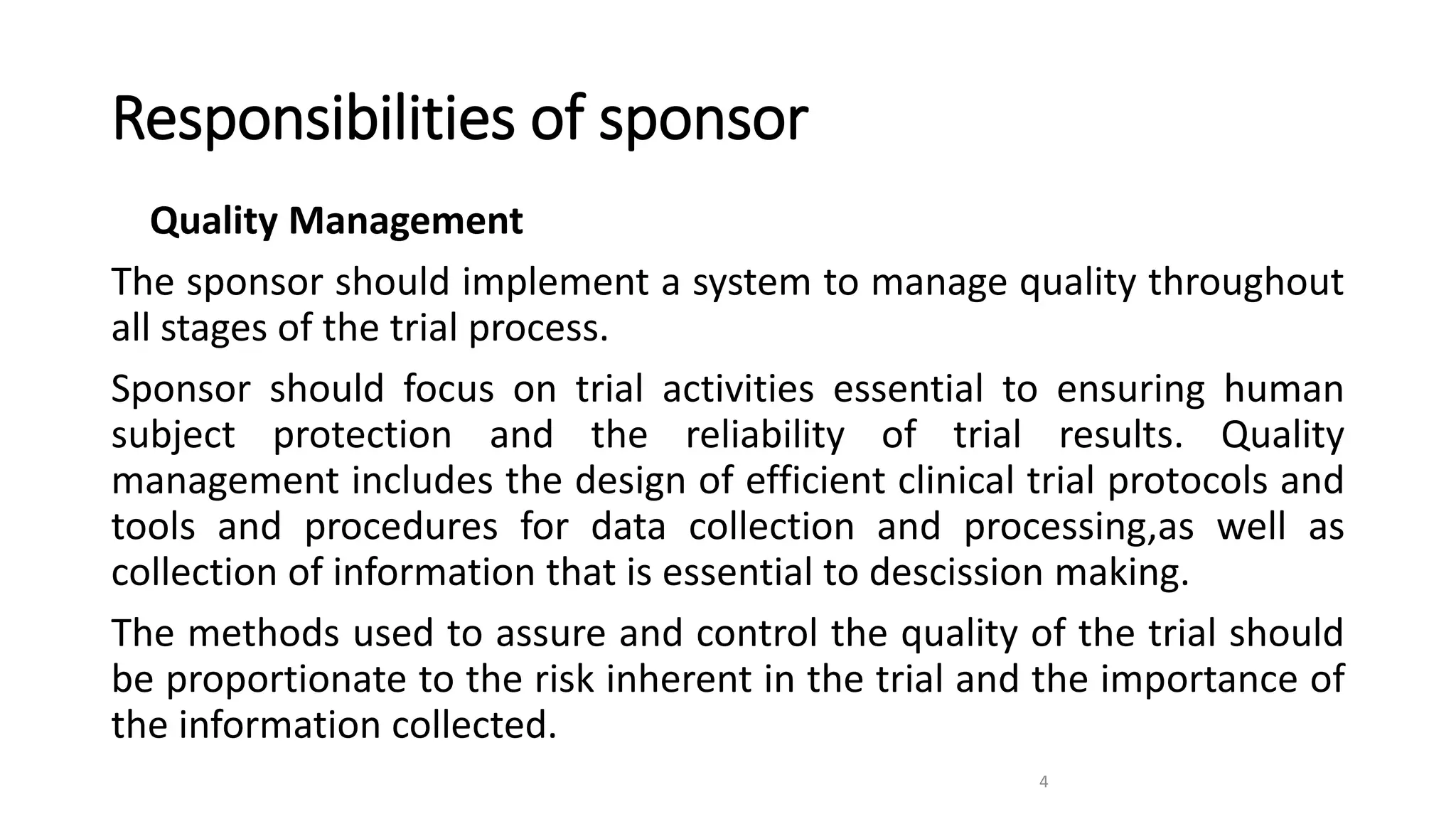 Roles and Responsibilities of sponsor, CRO, and investigator | PPTX