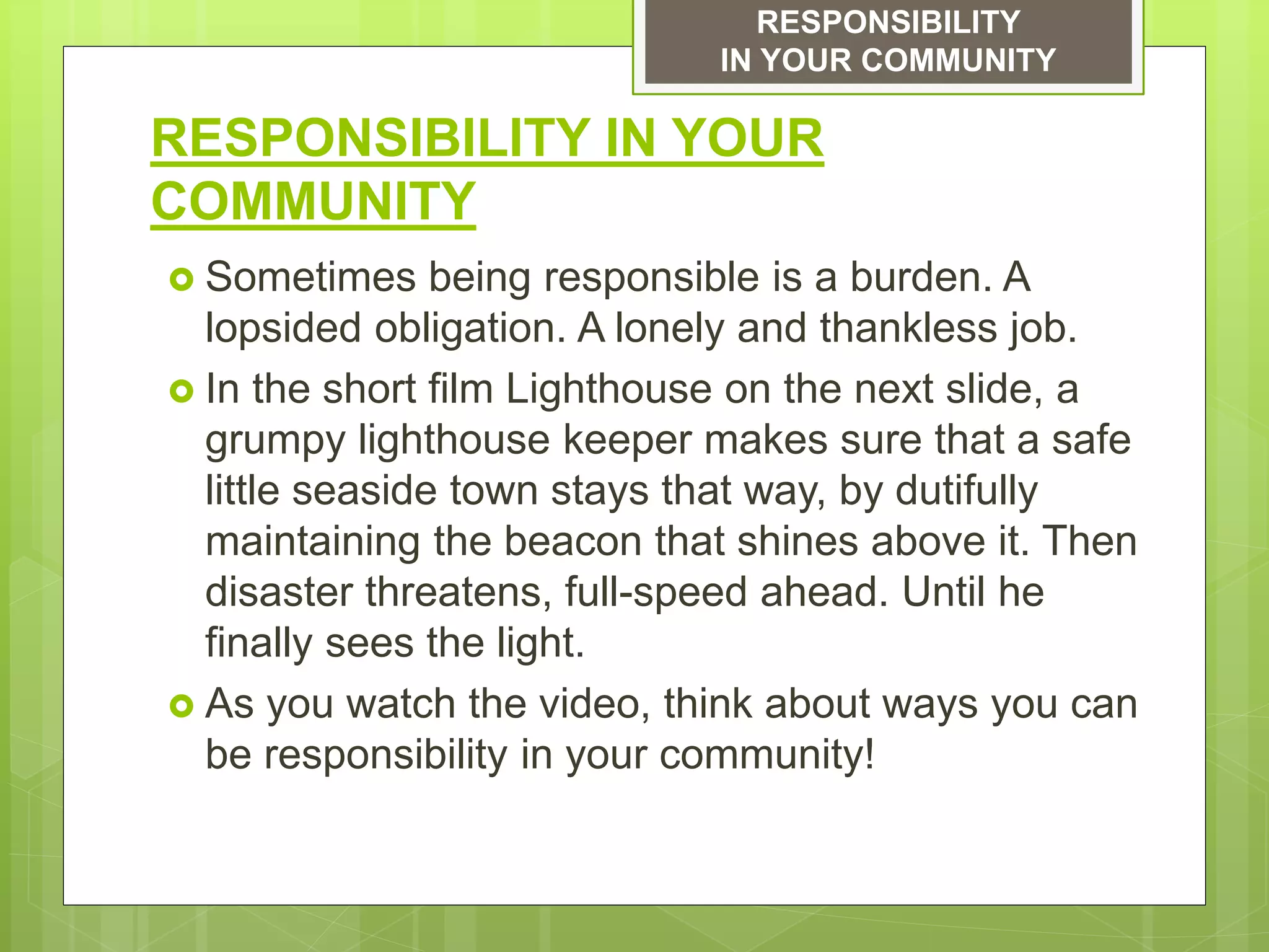 BMS Character Education - Responsibility | PPTX | Homework and Study ...