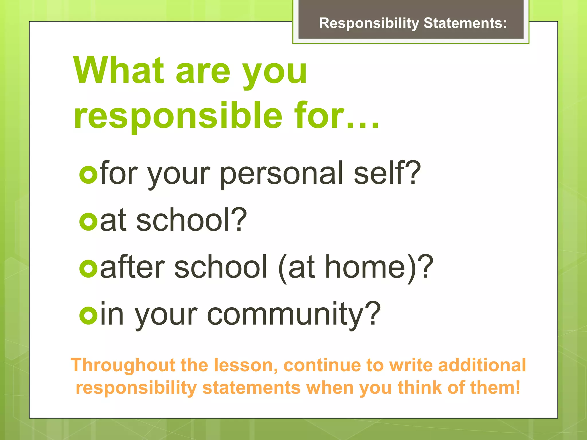 BMS Character Education - Responsibility | PPTX