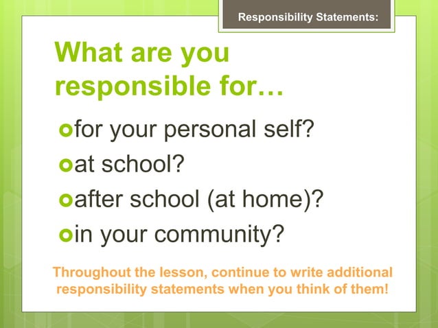BMS Character Education - Responsibility | PPTX | Homework and Study ...