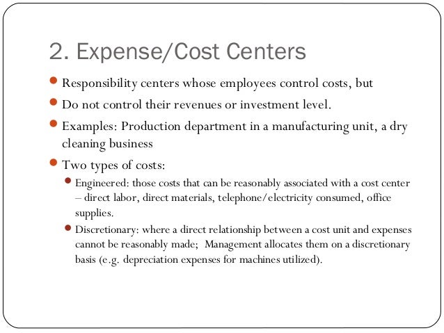 responsibility centers examples