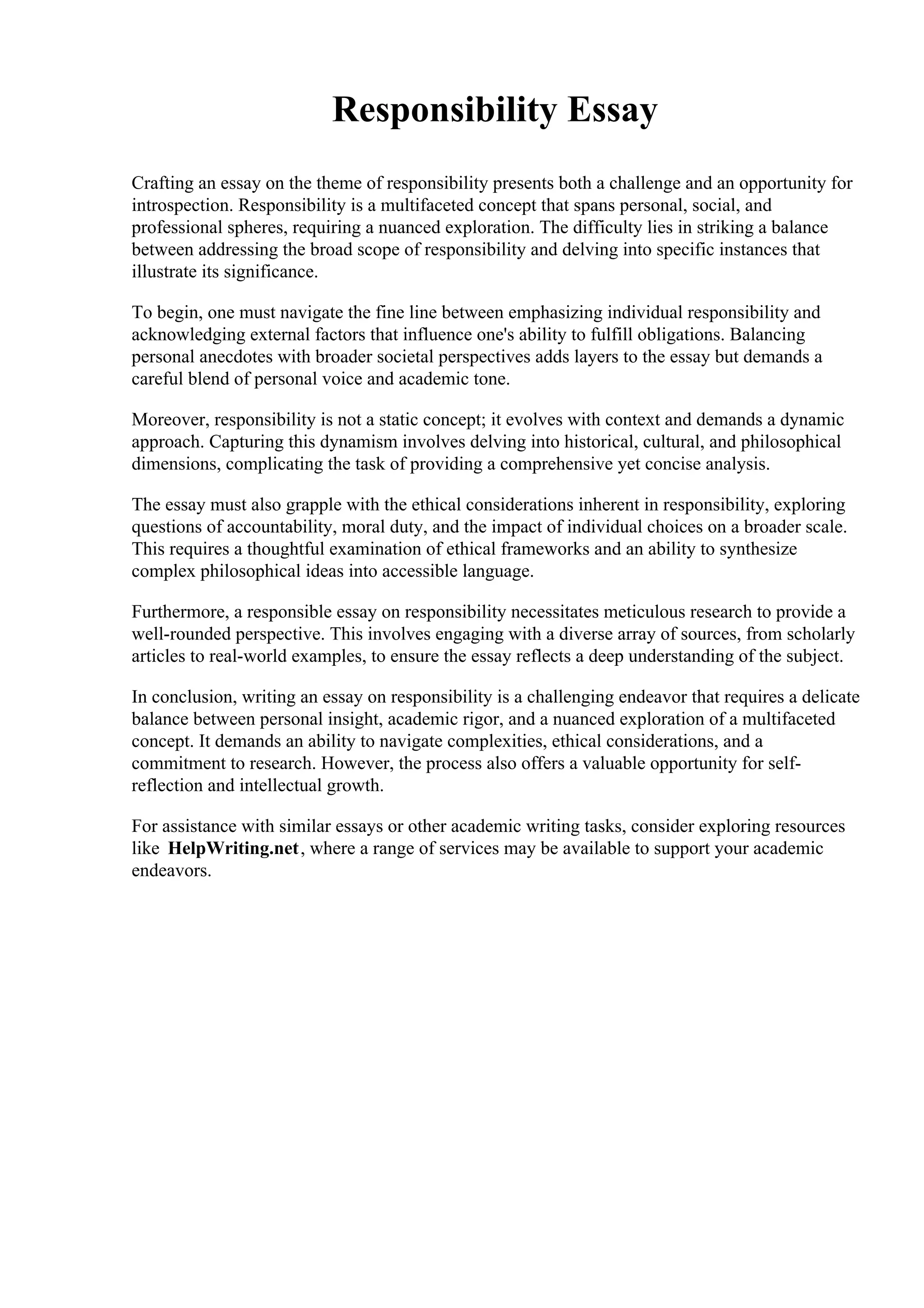 Responsibility Essay | PDF | Homework and Study | Education