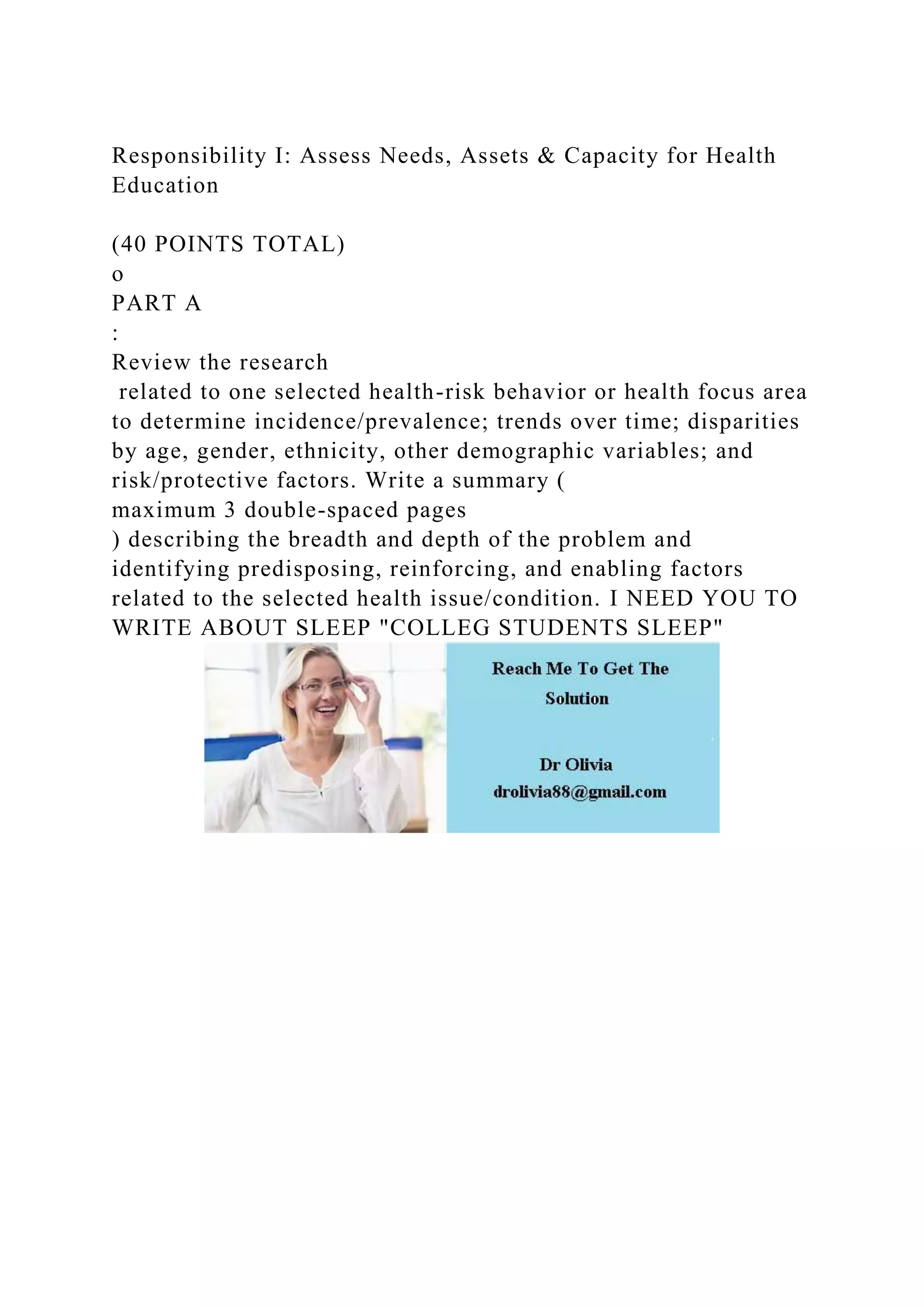 Responsibility I Assess Needs, Assets & Capacity for Health Educati.docx