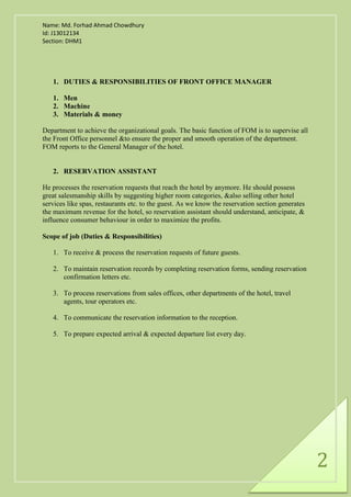 Responsibility of front office employees | PDF