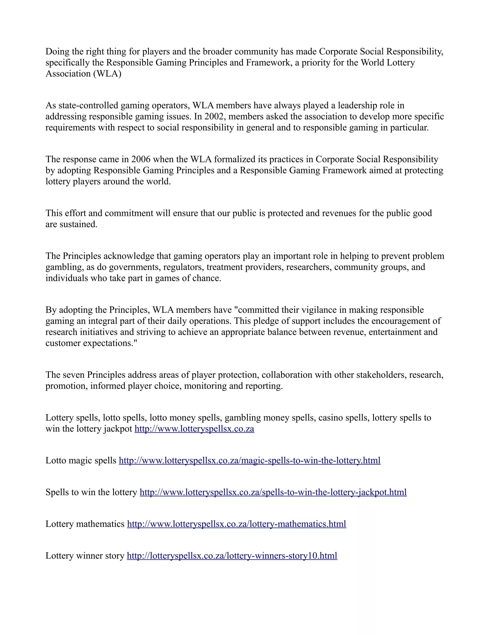 Responsible gaming principles | PDF