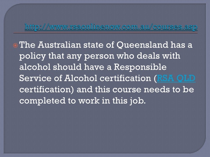 Responsible service of alcohol Queensland (RSA QLD)