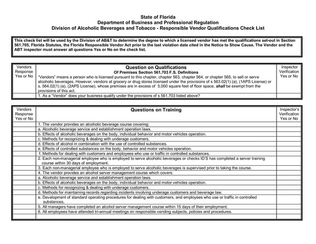 Responsible Vendor Qualifications Checklist | PDF