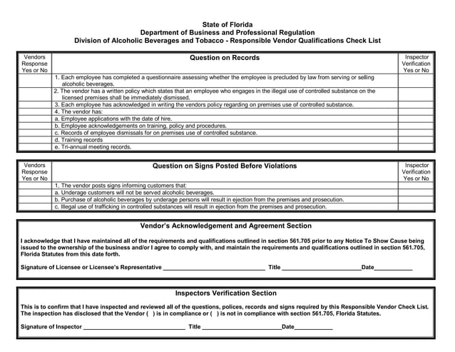 Responsible Vendor Qualifications Checklist | PDF