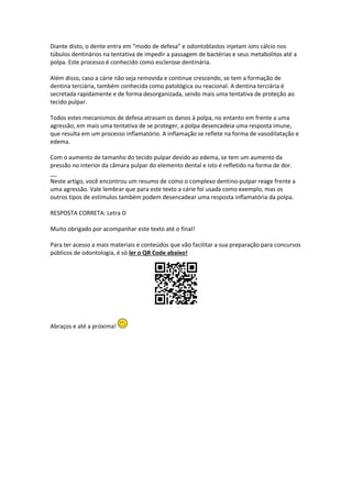 Resposta do Complexo Dentino-Pulpar a Agentes Agressores - Concurso ...