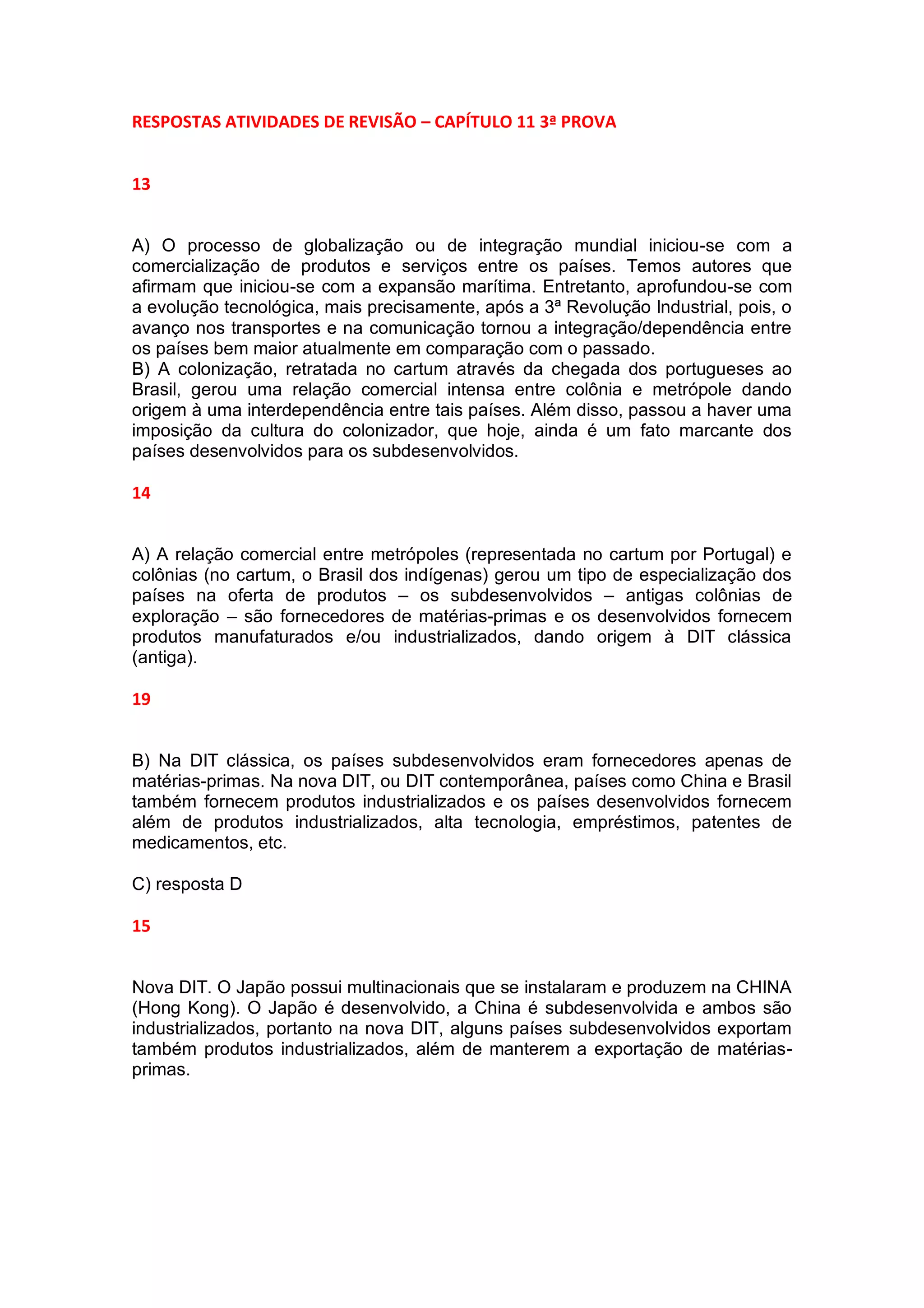 Respostas atividades de revisão | PDF