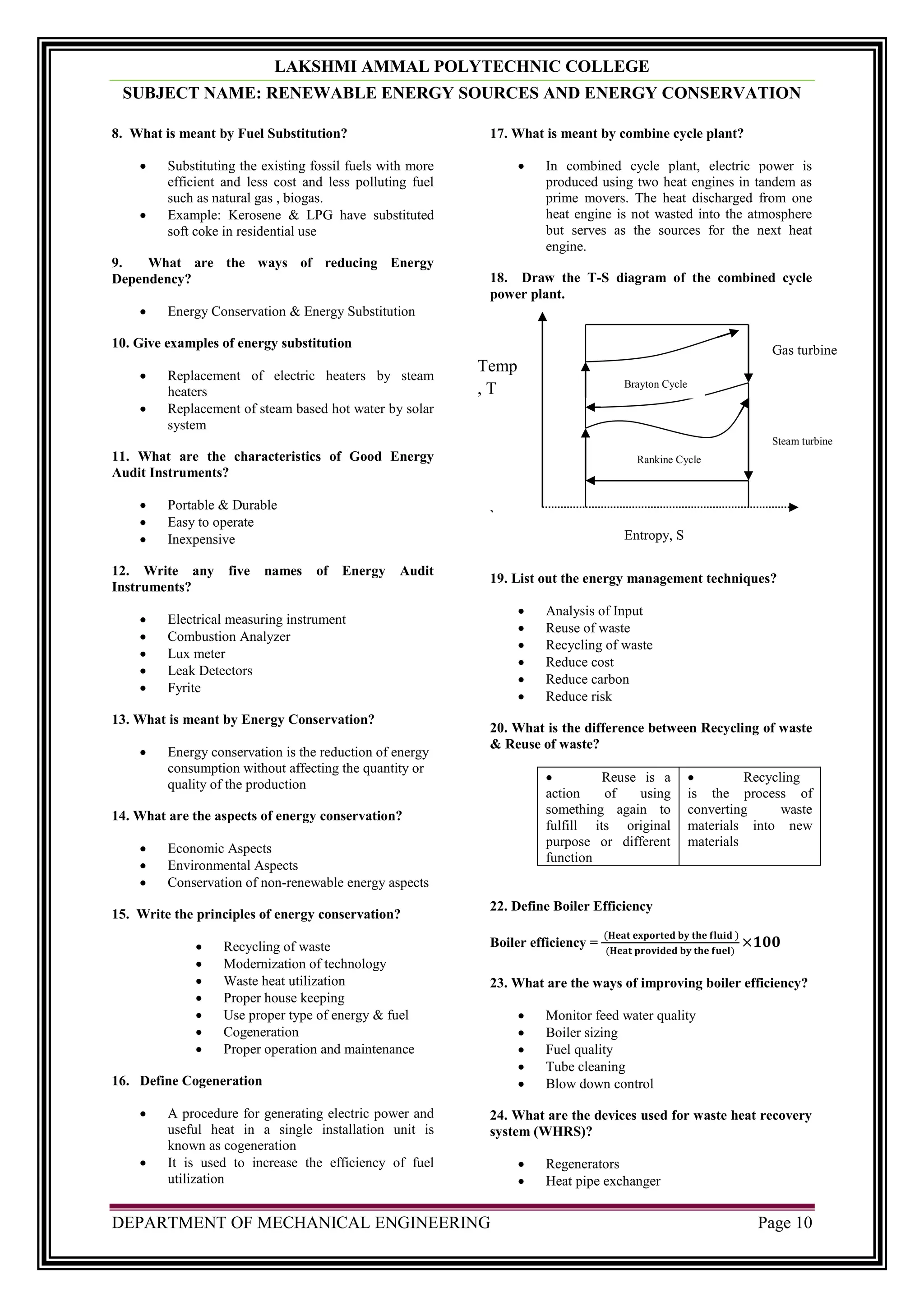 Renewable Energy Sources and Energy Conservation 2 markspdf | PDF