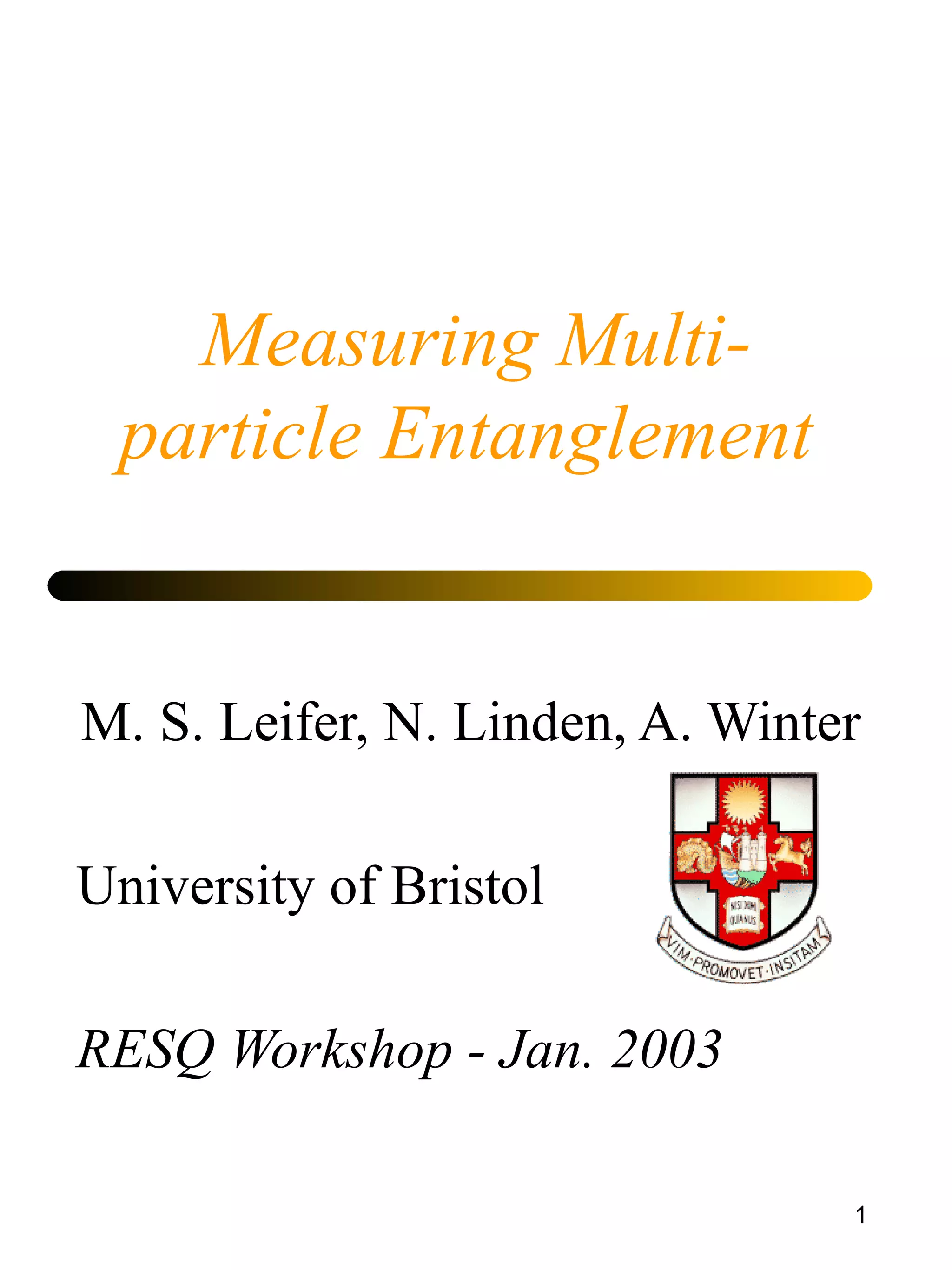 Measuring Multi-particle Entanglement | PPT