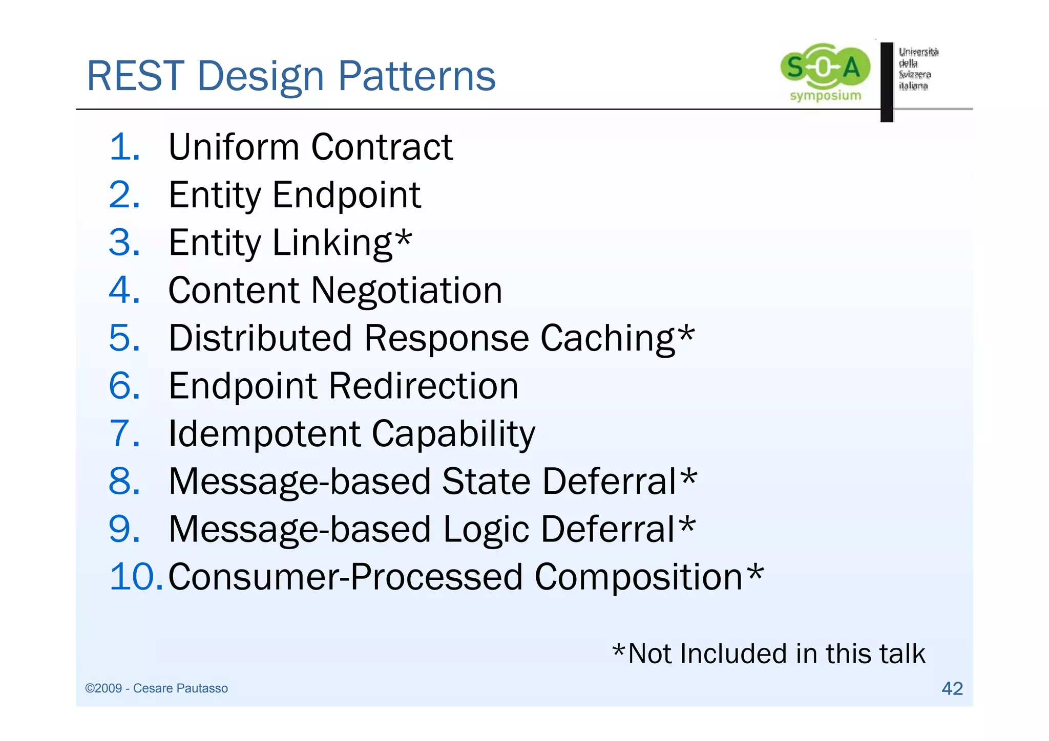 Some REST Design Patterns (and Anti-Patterns) - SOA Symposium 2009 | PDF