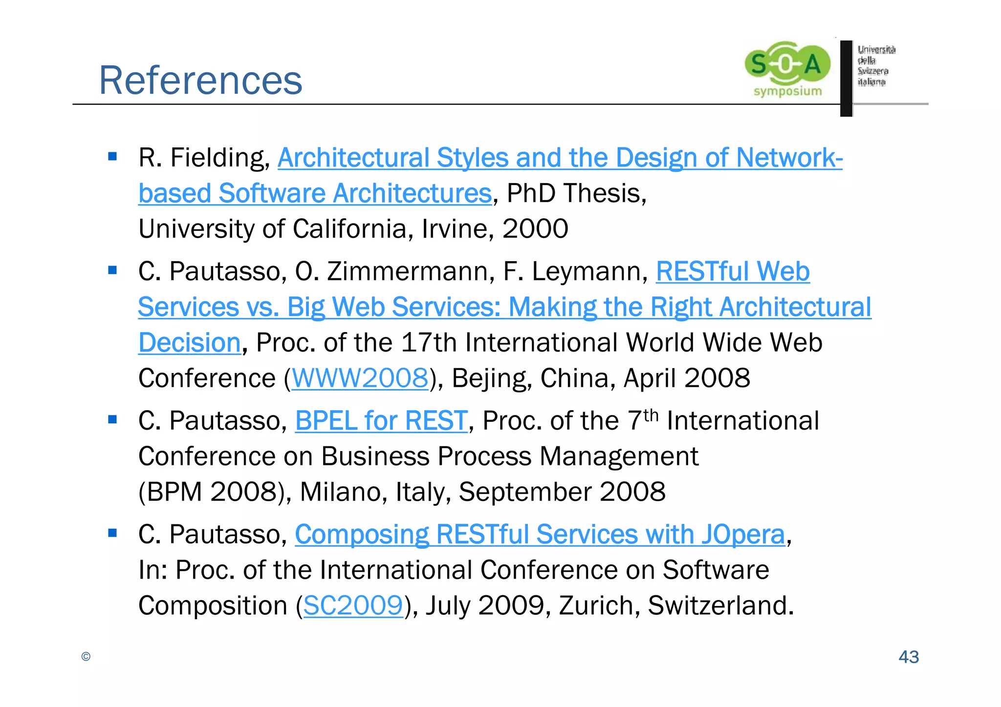 Some REST Design Patterns (and Anti-Patterns) - SOA Symposium 2009 | PDF
