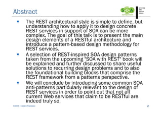Some REST Design Patterns (and Anti-Patterns) - SOA Symposium 2009 | PDF