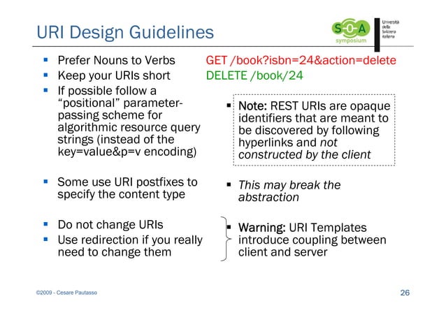 Some REST Design Patterns (and Anti-Patterns) - SOA Symposium 2009