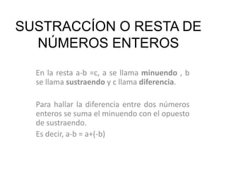 Resta de numeros enteros | PPTX