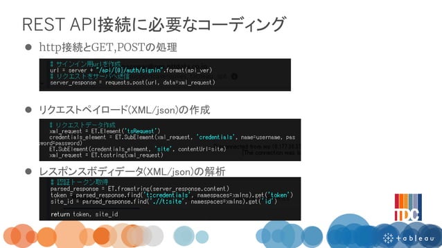 Tableau Developers Club Season2 /*TableauのAPIすべて*/ Tableau Server REST API Workshop | PPT