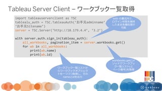 Tableau Developers Club Season2 /*TableauのAPIすべて*/ Tableau Server REST ...