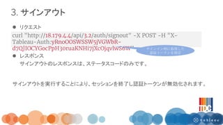Tableau Developers Club Season2 /*TableauのAPIすべて*/ Tableau Server REST ...