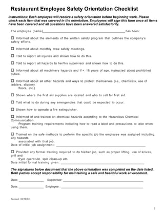 Restaurant Employee Write Up Form
