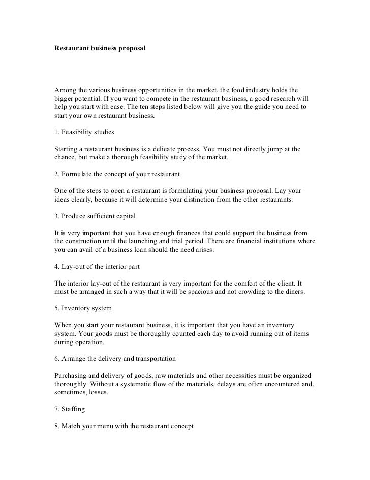 Restaurant Business Proposal Restaurant Business Proposal