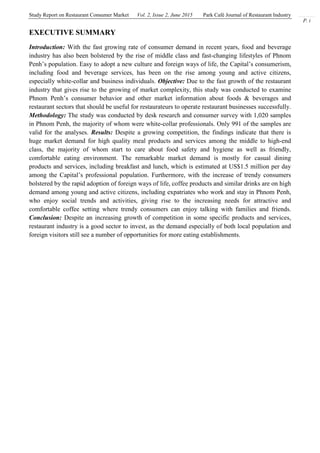 Phnom Penh's Restaurant Consumer Study Report 2015_Full Report | PDF