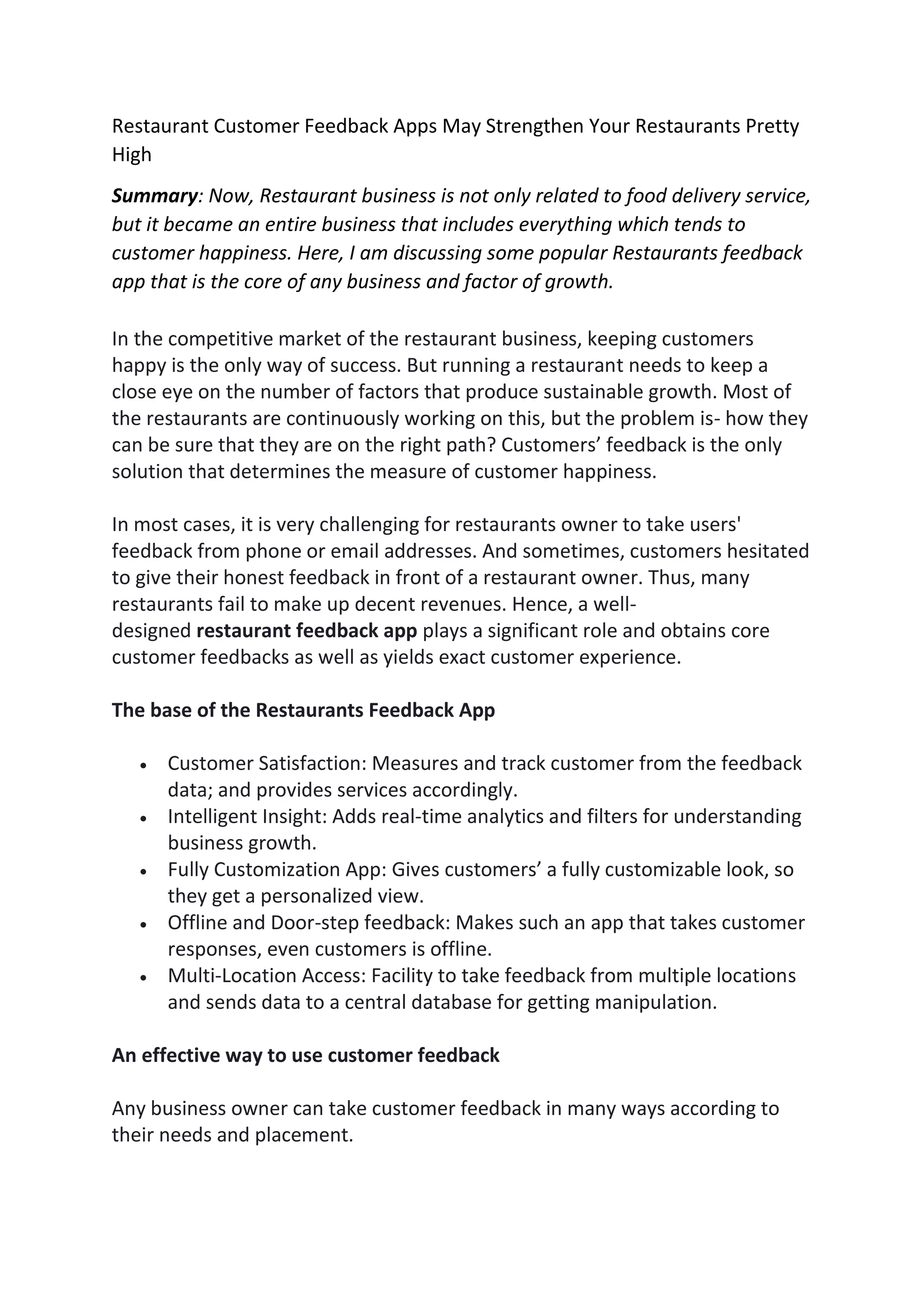 Restaurant customer feedback apps may strengthen your restaurants ...