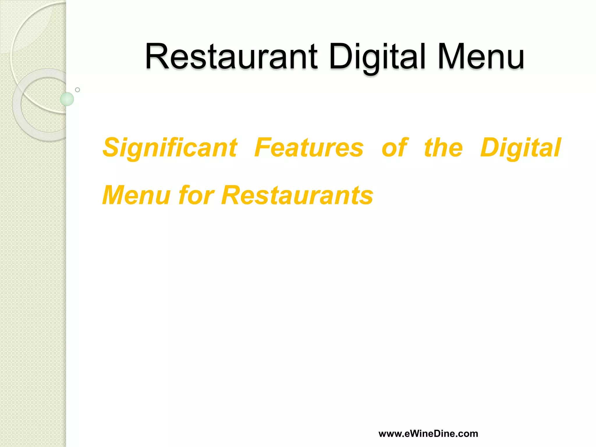 Restaurant Digital Menu | PPTX