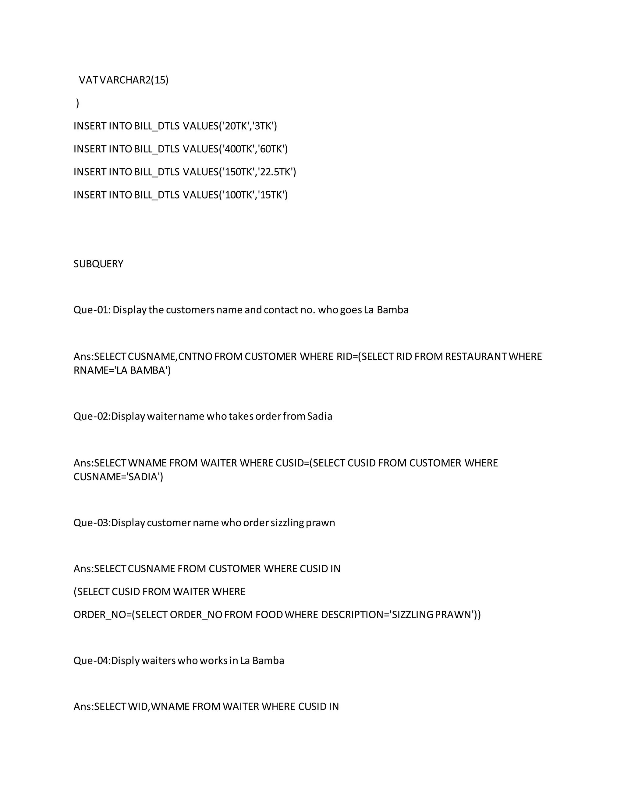 Restaurant Management System Database Project (Oracle) | DOCX Restaurant Management System Database Project (Oracle) | DOCX