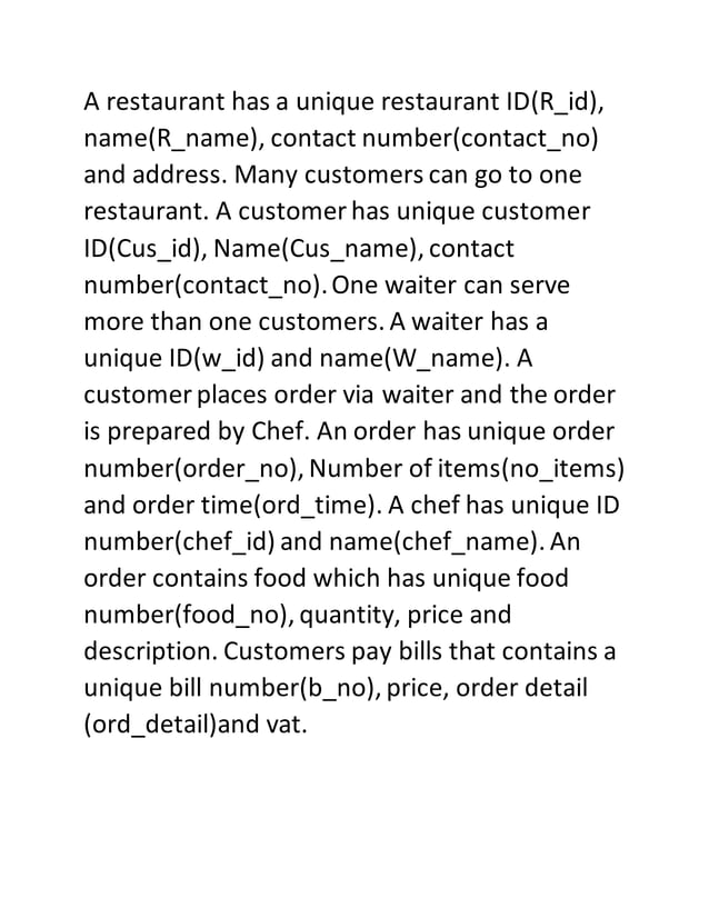 Restaurant Management System Database Project (Oracle) | DOCX ...