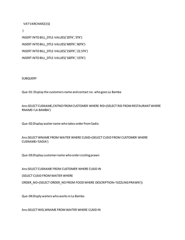 Restaurant Management System Database Project (Oracle) | DOCX | Databases | Computer Software ...