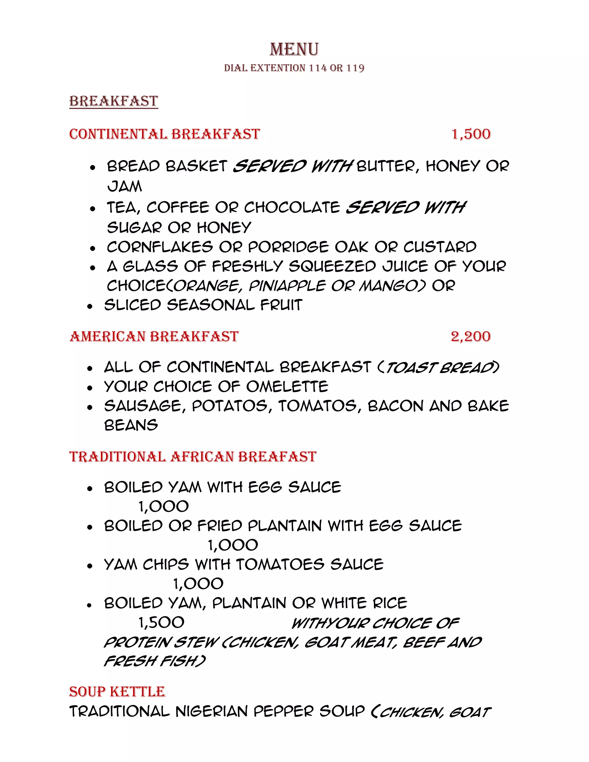 Restaurant menu | DOCX