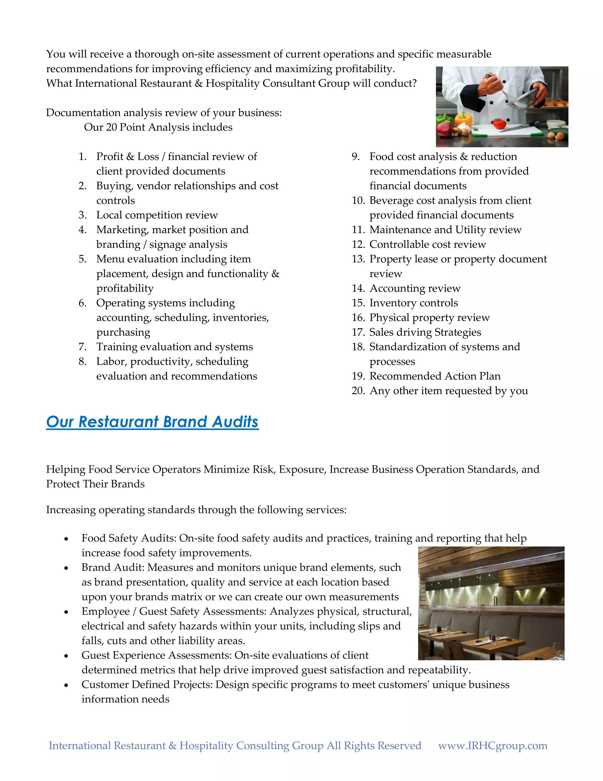 Restaurant Operations Audits and Assessments | PDF