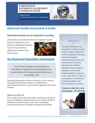 Restaurant Operations Audits and Assessments | PDF