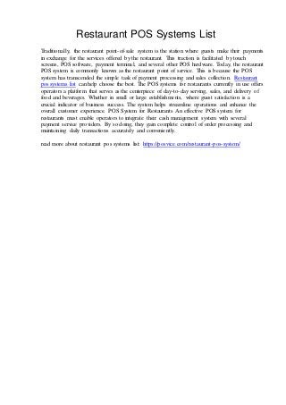 Restaurant pos systems list