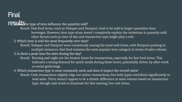 Restaurant Sales Data Analysis Project using python and excel | PPTX