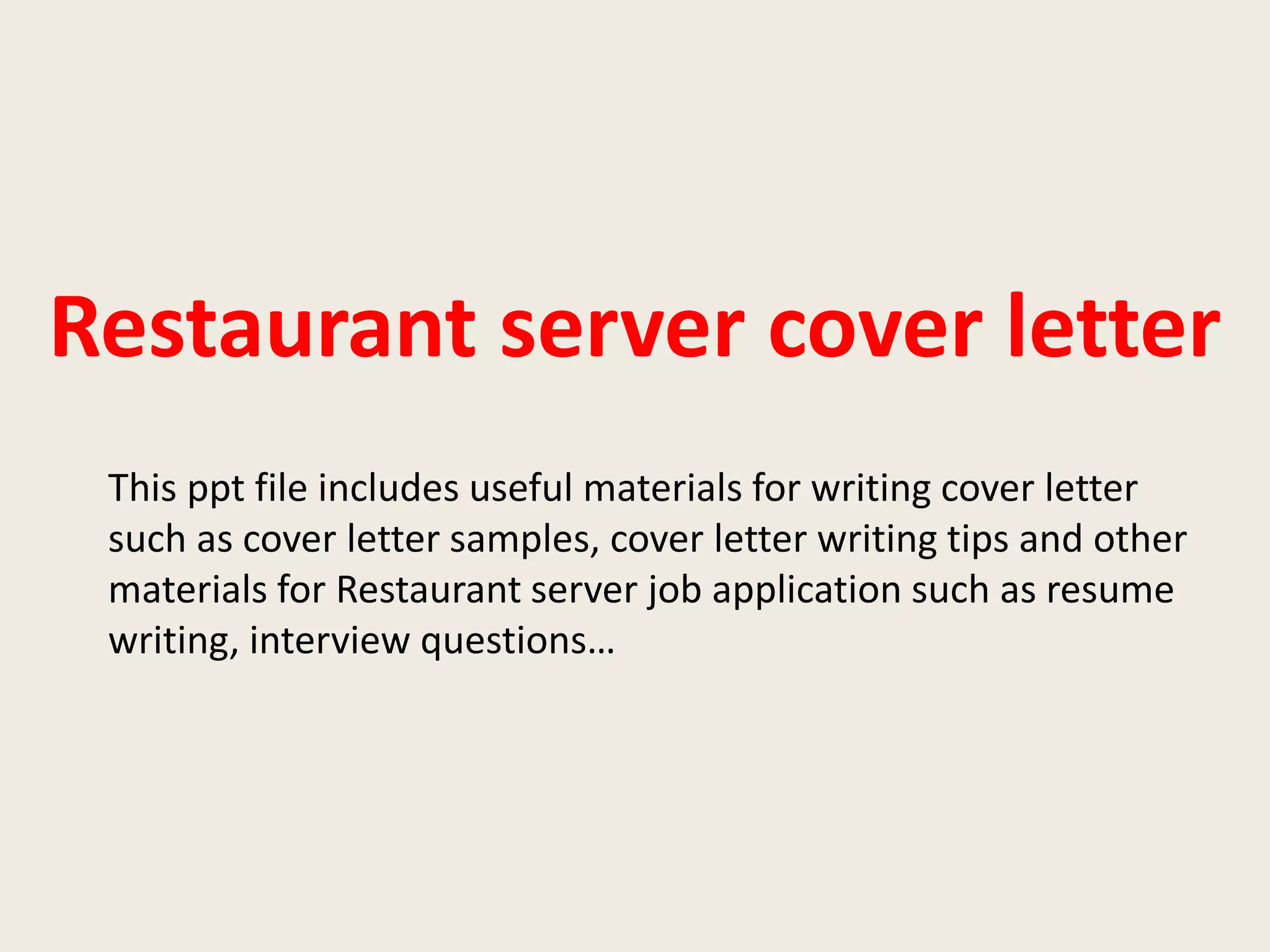 Restaurant server cover letter | PPTX