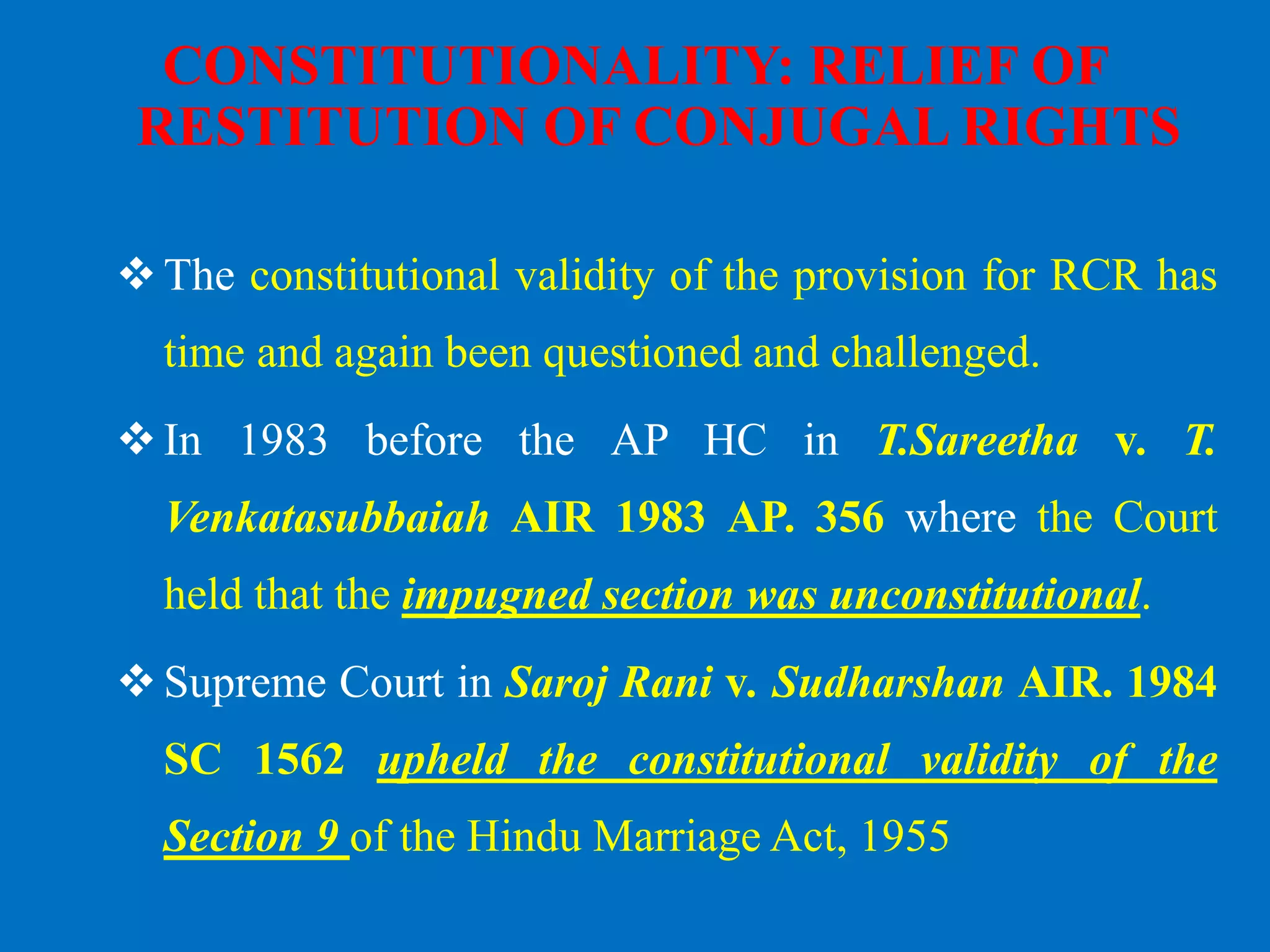 Restitution of conjugal rights a comparativestudy | PPTX