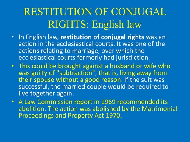 Restitution of conjugal rights a comparativestudy | PPTX | Divorce ...
