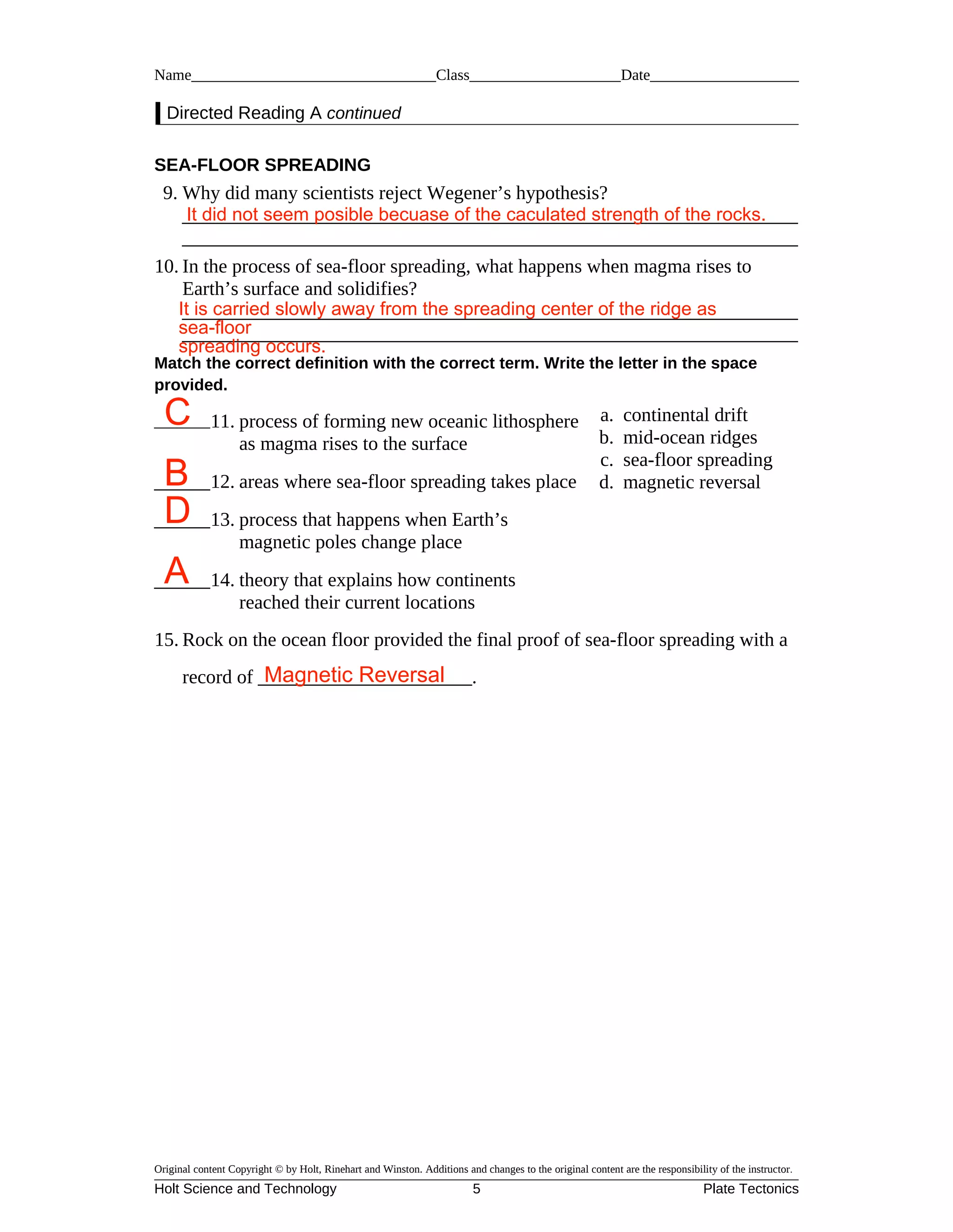 Restless continents directed reading a | PDF