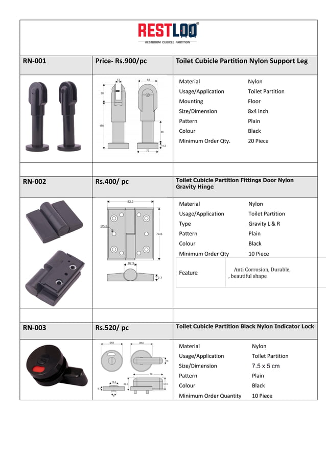 Restloo Partions hardware products & specifications | PDF