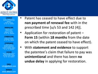 Restoration of lapsed patents in India | PPTX